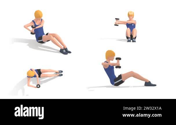 Swing weight Woman Exercise Animation 3d Model Turntable on White ...