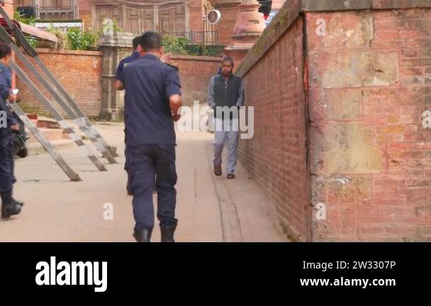 BHAKTAPUR, KATHMANDU, NEPAL - 18 Armed police officers and soldiers ...