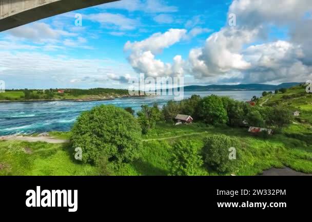 Whirlpools of the maelstrom of Saltstraumen, Nordland, Norway aerial ...