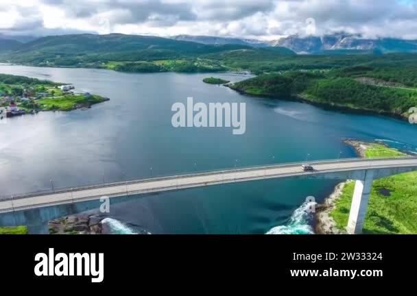 Whirlpools of the maelstrom of Saltstraumen, Nordland, Norway aerial ...