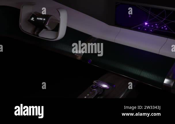 3D Render Animation Of A Futuristic Car Interior, With The Blinking ...
