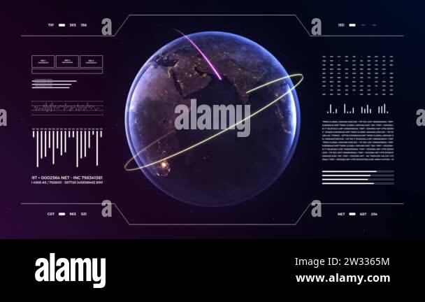 Planet Earth on analytics display. 3d terrestrial globe animation ...