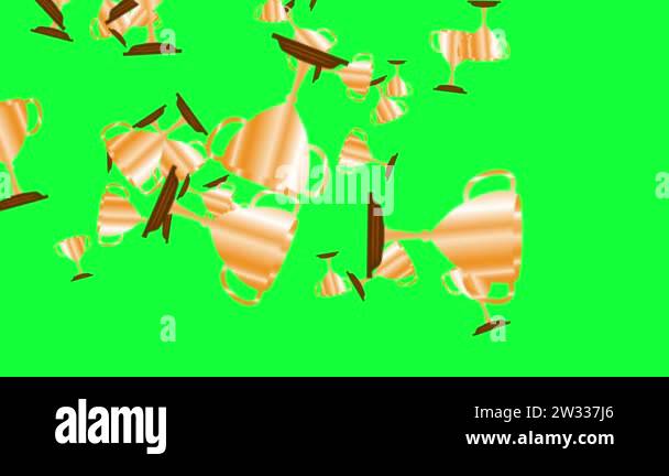 Golden award cups falling animation green screen chroma key Stock Video ...