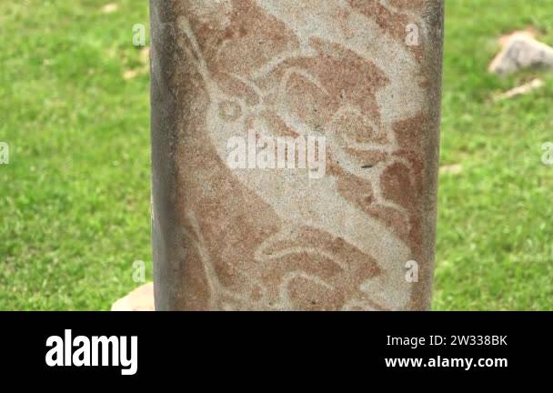 Inscription of obelisk menhir from old ancient times.Deer stone ...