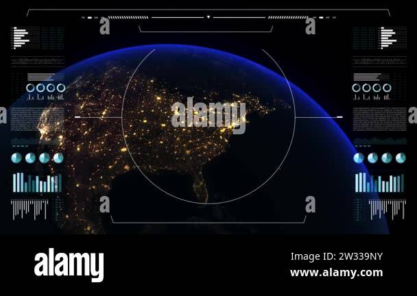 Planet Earth on analytics display. 3d terrestrial globe animation ...