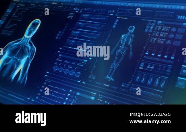 Dark blue perspective futuristic Interface showing analysis of human ...