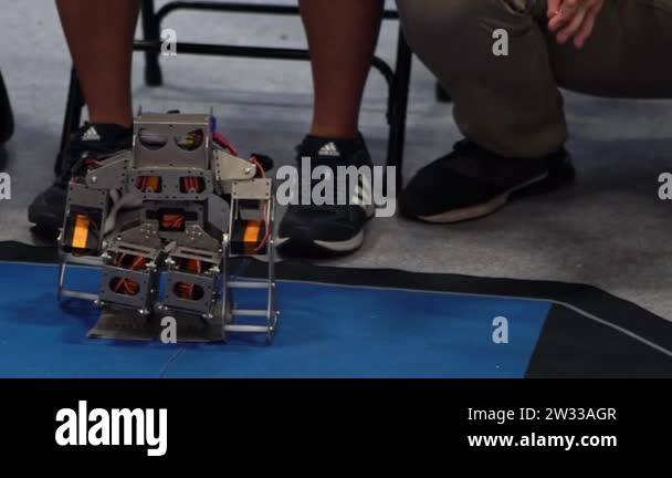 Slow Motion of competition robot technology. Modern robot ready to ...