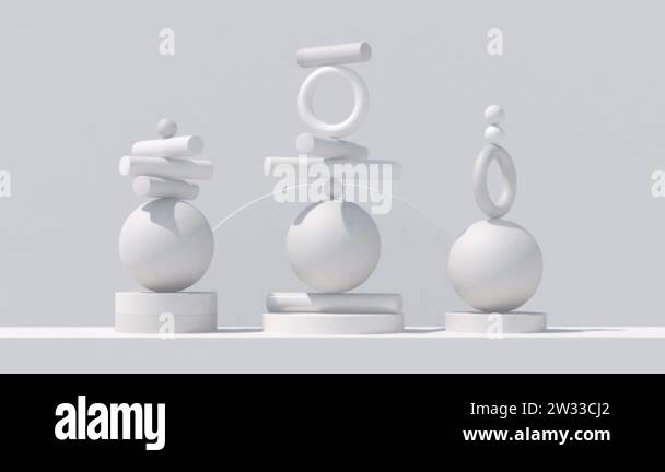 White geometric shapes. Equilibrium concept. Abstract animation, 3d ...