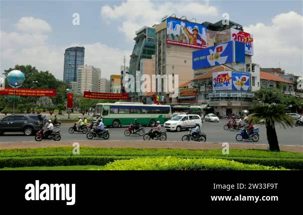 Ho Chi Minh City - Roundabout traffic view with 40th anniversary ...