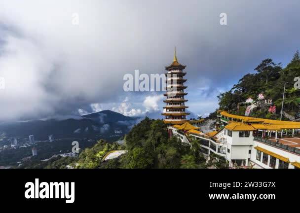 Beautiful moving cloud time lapse view of a temple in Genting Highlands ...