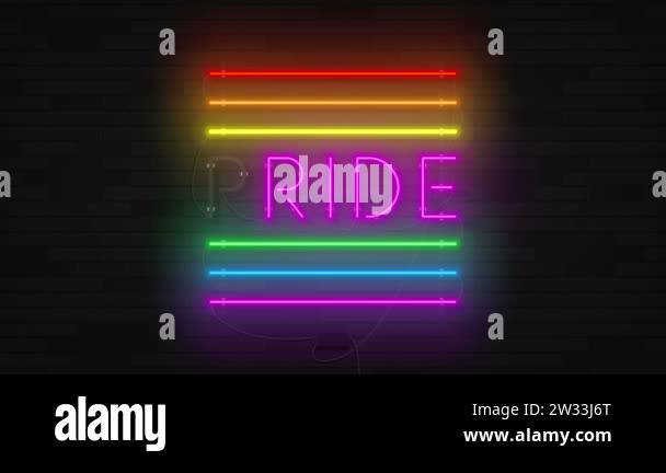 Rainbow flickering neon LGBT flag. Realistic bright blinking neon ...