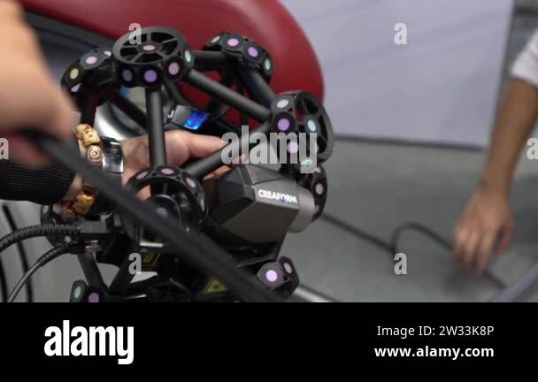 , Taiwan-26 April, 2019: Slow Motion of man scanning a motorcycle using ...