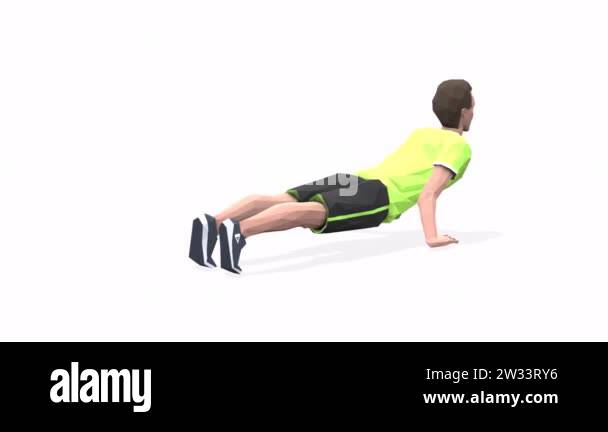 Hindu Push-ups Man exercise animation 3d model on a white background in ...