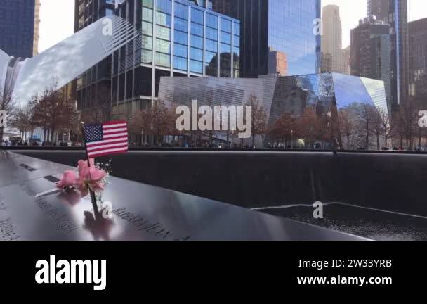 Dolly movement of the camera which starts from a small American flag ...