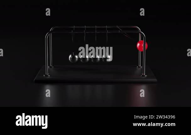 4K Animation of a Newton's Cradle, Chrome Metal Spheres and Light Red ...