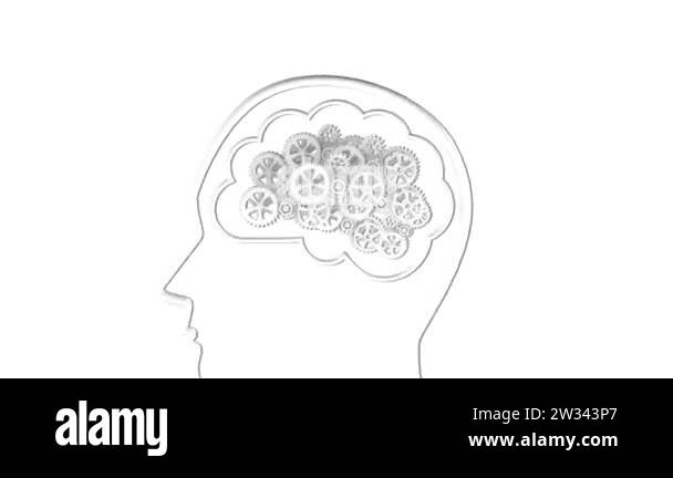 Brainstorming. Brain creating new ideas, concept of cogs, gears ...