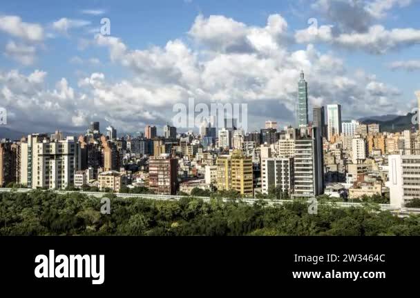 4K Timelapse Aerial View of landscape with the famed building Taipei ...