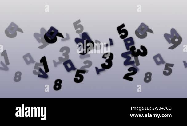 Digital animation of multiple changing numbers and alphabets floating against blue background ...