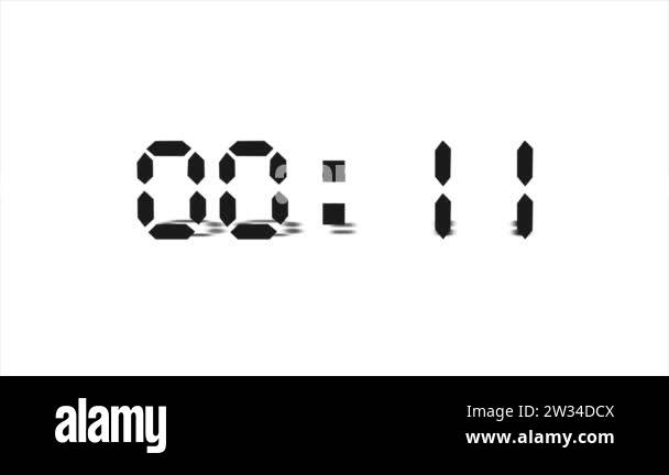 Simple one minute countdown timer of black electronic digits isolated ...