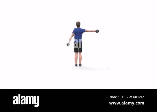 Shoulder raises Man exercise animation 3d model on a white background ...