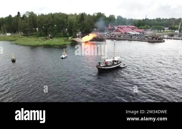 Joensuu - Finland - July 6, 2019: Aerial view of the midsummer bonfire ...