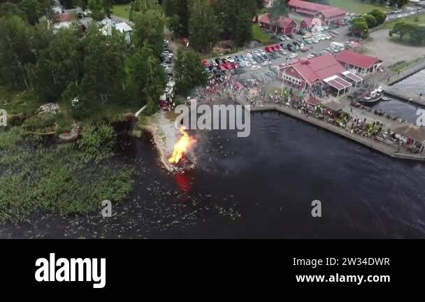 Joensuu - Finland - July 6, 2019: Aerial view of the midsummer bonfire ...