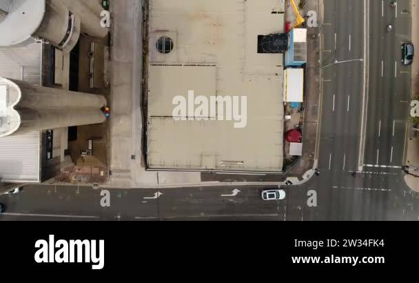 Construction site of Sydney Metro station Crown Nest in aerial top down ...
