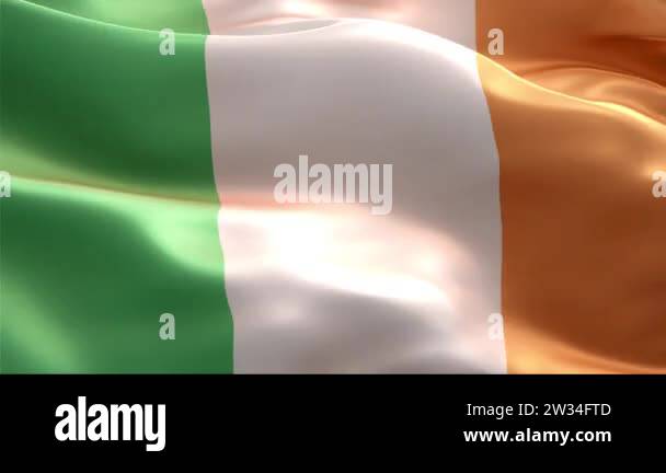 Flag of Ireland waving in the wind. 4K High Resolution Full HD. Looping ...