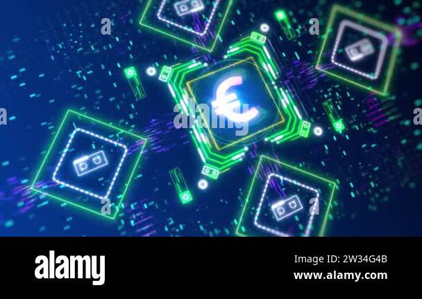 European money sign reveal. The Euro symbol futuristic animation with ...