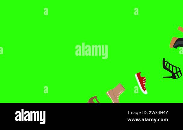 Animation of women shoes group elements on green screen chroma key ...