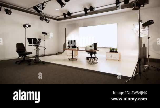 Studio - Modern Film Studio with white Screen. 3D rendering Stock Video ...