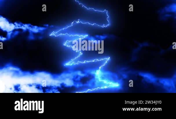 Glowing blue lightning bolts of electrical current moving wildly on ...