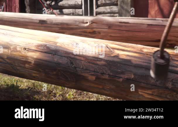 processing of wood with a gas burner. woodwork. log Stock Video Footage ...