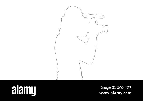Outline sketch of portrait cameraman steps with the camera on his ...
