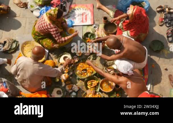 KATHMANDU, NEPAL - 8 OCTOBER 2018 Sikha making rituals mourning the ...