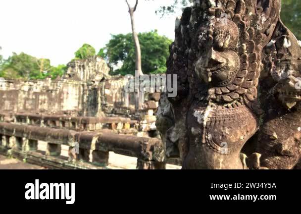 4K Carved stone of Garuda on Preah Khan temple. Legendary bird creature ...