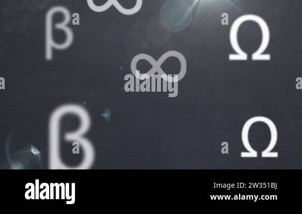Animation of mathematical symbols moving and flickering on black ...