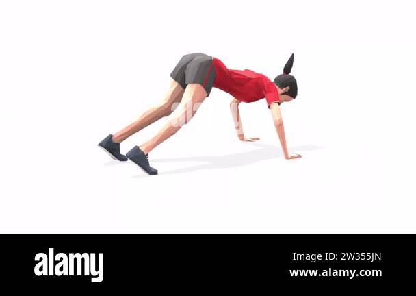 hindu push Woman exercise animation 3d model on a white background in ...