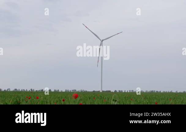 Wind Farms Have Generator Blades Spinning Rapidly Generating Clean Green Electricity While In