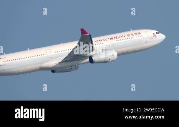 Airbus 330 climbing up in the air after take-off from Hong Kong ...