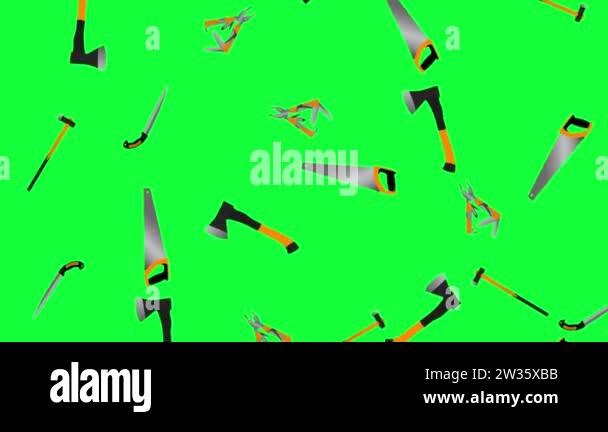 Working gardening tools elements falling animation, seamless loop on ...