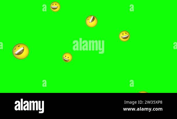 Emoji emoticon happy smiling open mouth face falling green screen ...
