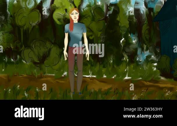 Character animation. Girl singing in full growth and half.Singing girl ...