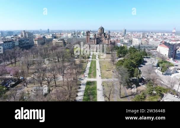 Aerial view of Tasmajdan park in the Belgrade city the capital of ...