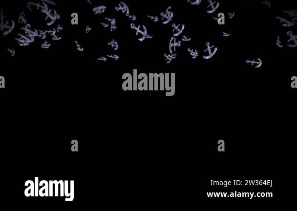 Flying many anchors on black background. Ship and boat anchor. Marine ...