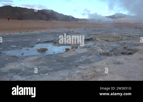Iceland. Geothermal field with fumaroles and geysers. Area with natural ...