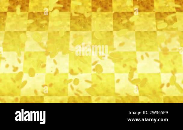 Flying many Koban coins on golden background. Japanese oval golden coin ...