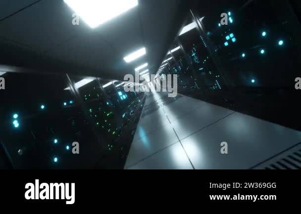 Digital information flows through the network and data servers behind ...