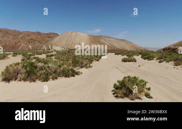 Driving Template by Drone 4WD Sandy Desert Dirt Road in Mojave ...