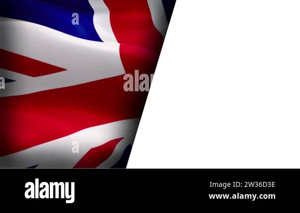 British flag video waving in wind half white background for text ...